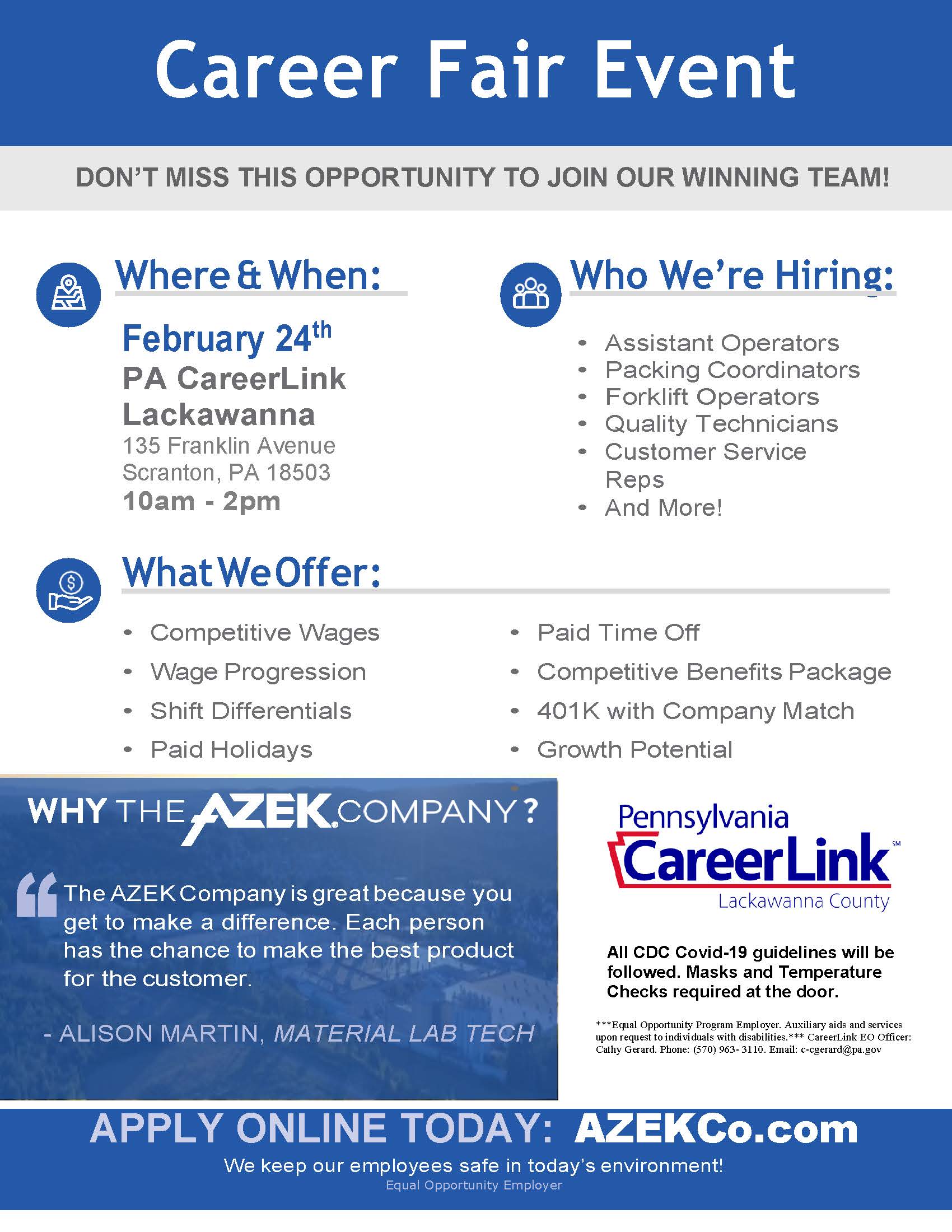 PA CareerLink Interview Day with AZEK Company - Scranton Chamber of ...
